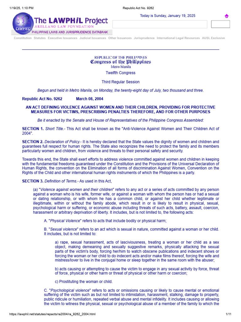 Republic Act No. 9262 - Anti VAWC | PDF | Crimes | Crime & Violence