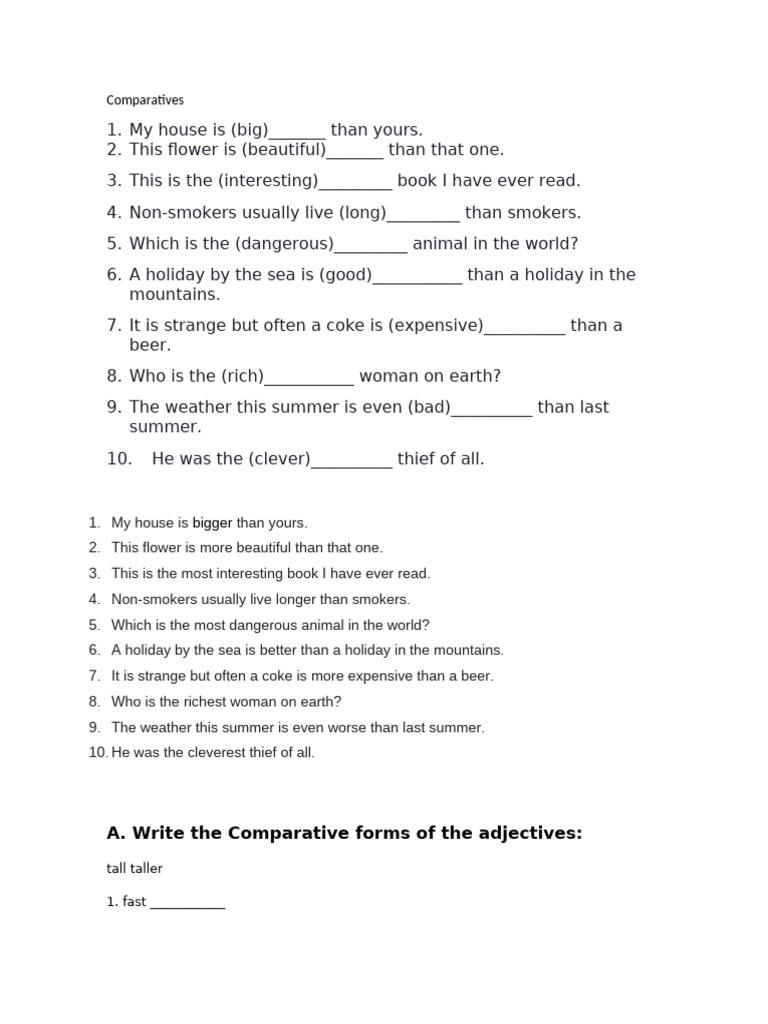 Comparative Adjectives Exercises Guide | PDF