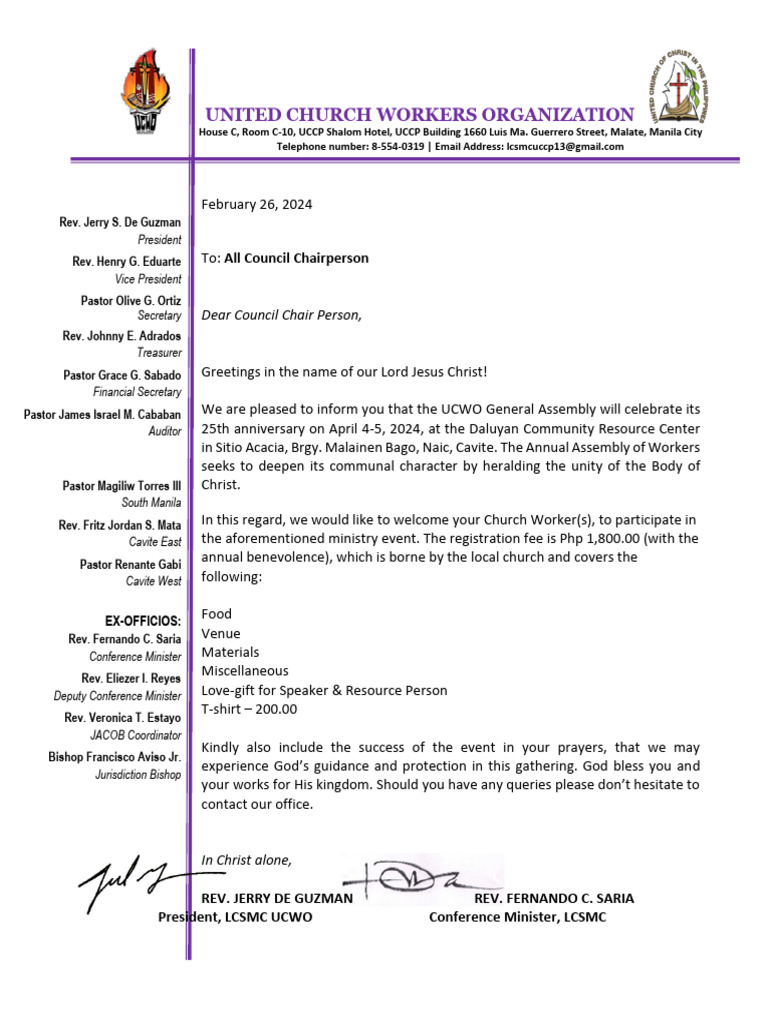 UCWO General Assembly Circular Letter | PDF | Christian Denominational ...