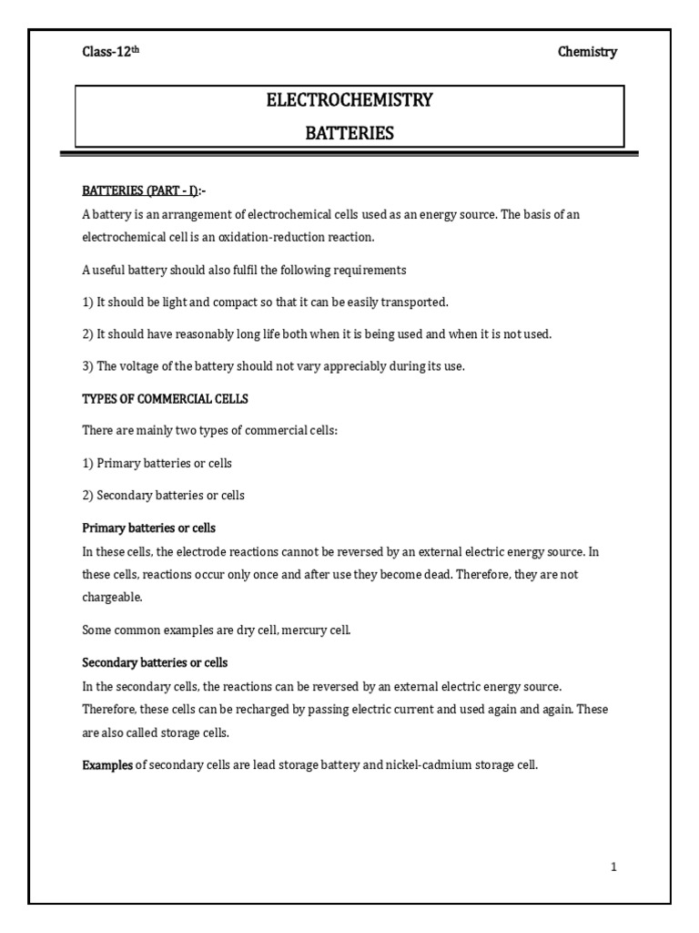 Electrochemistry Batteries SD3 | PDF | Rechargeable Battery | Anode