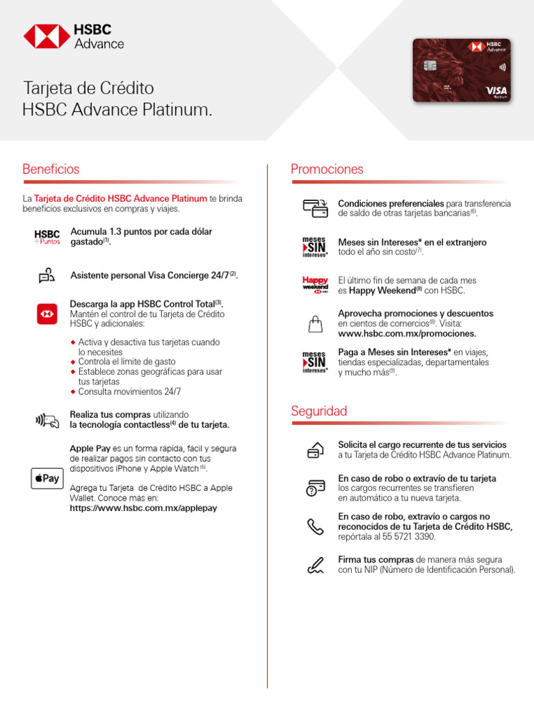 Seguridad y Beneficios de Tarjeta HSBC | PDF | Tarjeta de crédito | Bancos