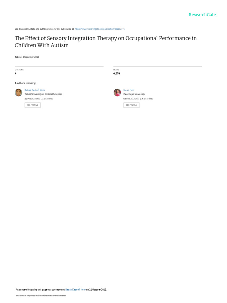 The Effect of ASI On Occupational Performance in Children With Autism ...