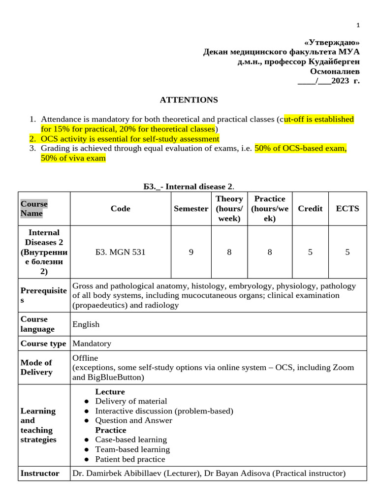 Internal Diseases 2 Course Overview | PDF | Medical Diagnosis ...