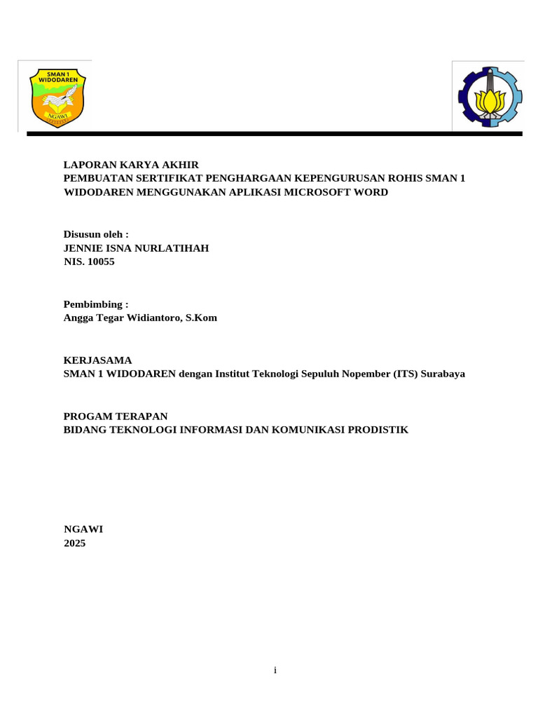 LAPORAN KARYA AKHIR JENNIE-1 | PDF LAPORAN KARYA AKHIR JENNIE-1 | PDF