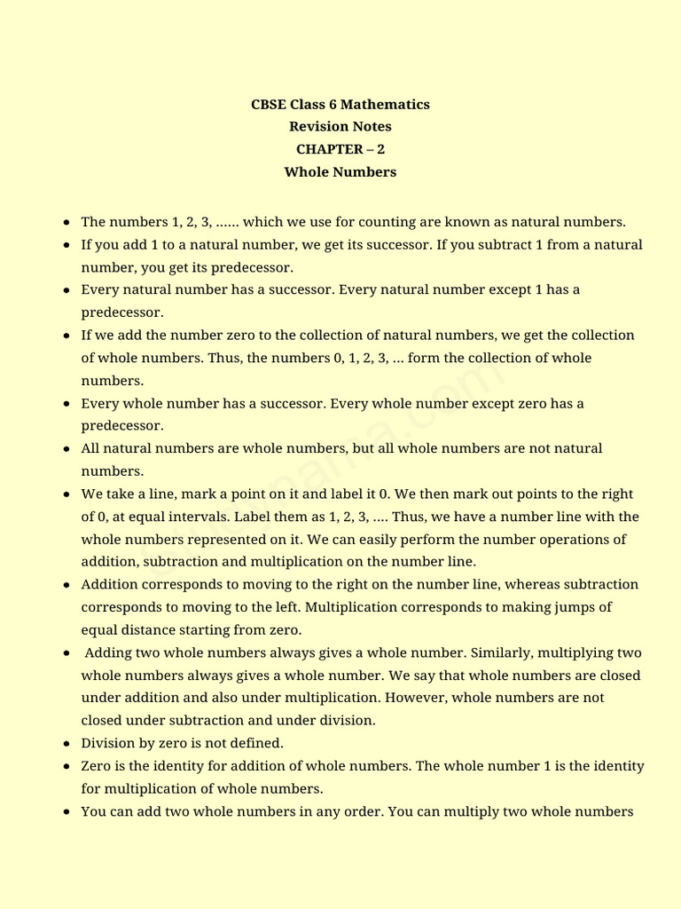 Chapter 2 - Whole Numbers Notes -pages | PDF | Multiplication | Natural ...
