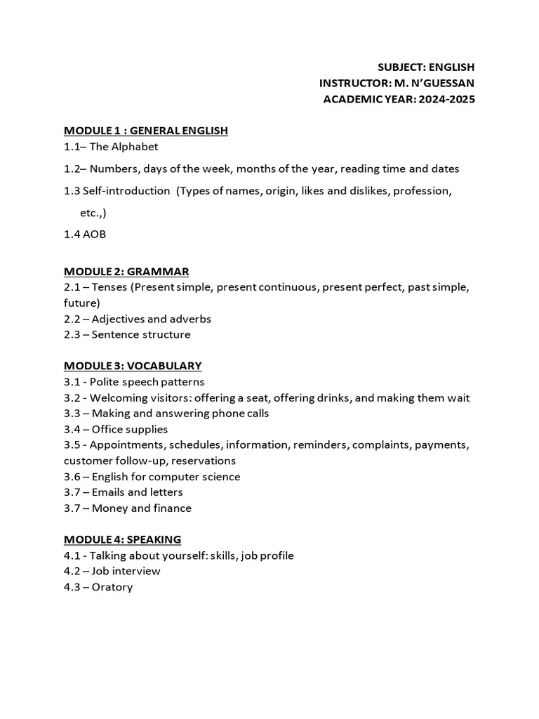 General English Course Overview 2024-2025 | PDF
