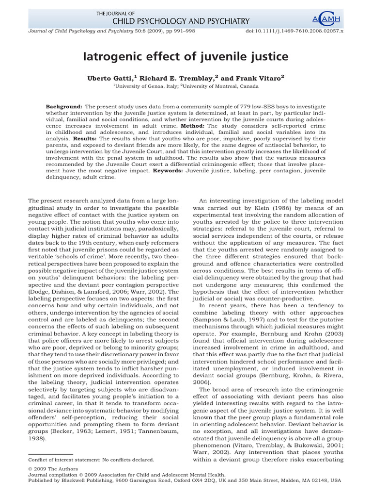 Iatrogenic Effects of Juvenile Justice | PDF | Juvenile Delinquency ...