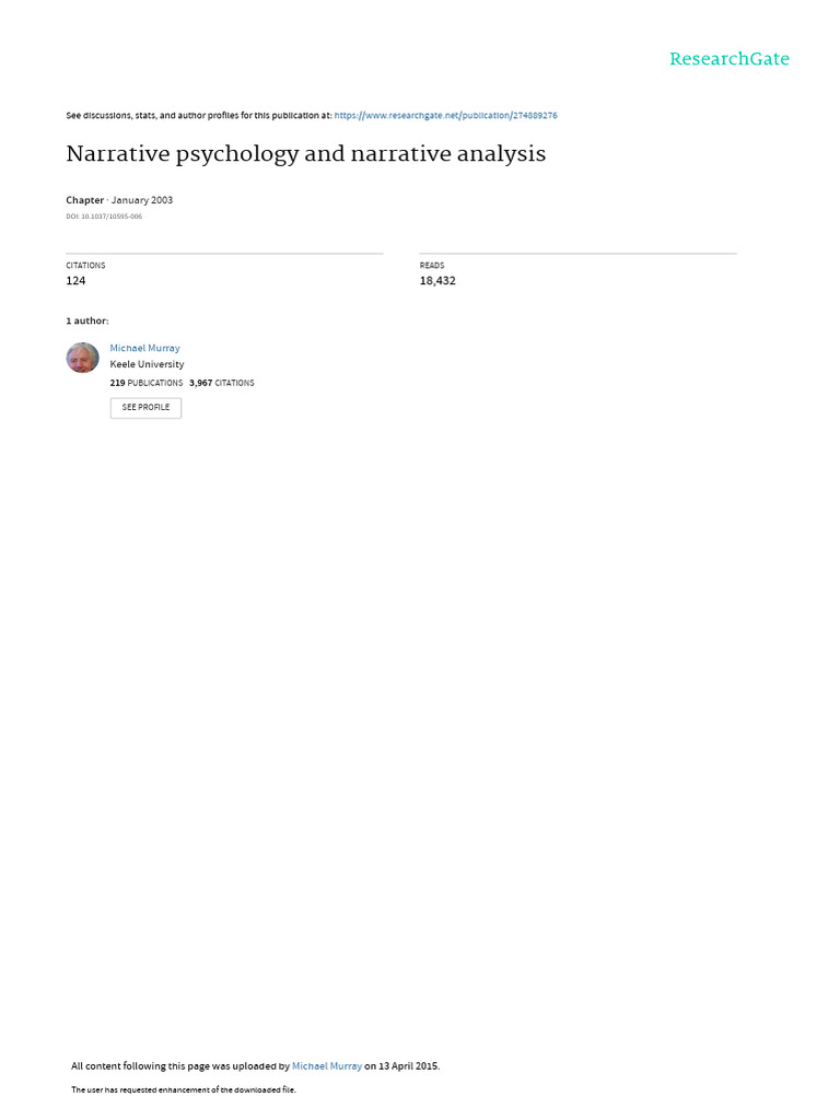 Murray 2003 Narrative Psychology and Narrative Analysis | PDF