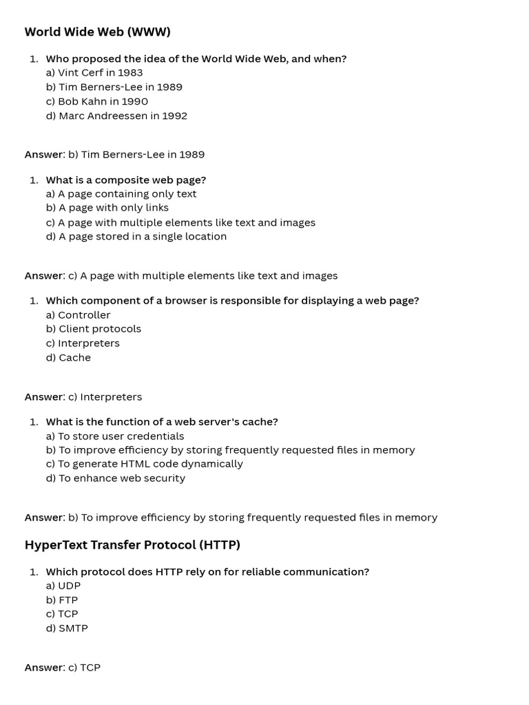 Computer Networks MCQ Lecture 06 | PDF | World Wide Web | Internet & Web