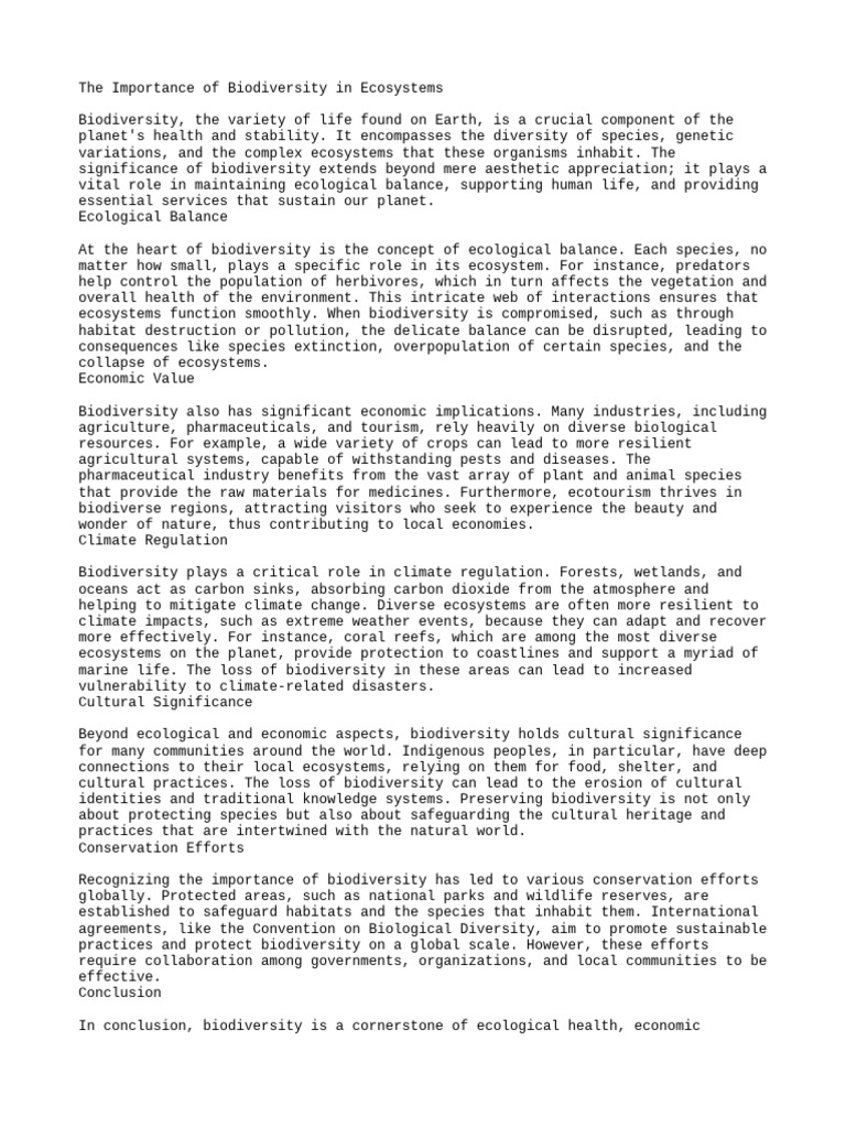 Importance of Biodiversity Explained | PDF | Biodiversity | Ecosystem