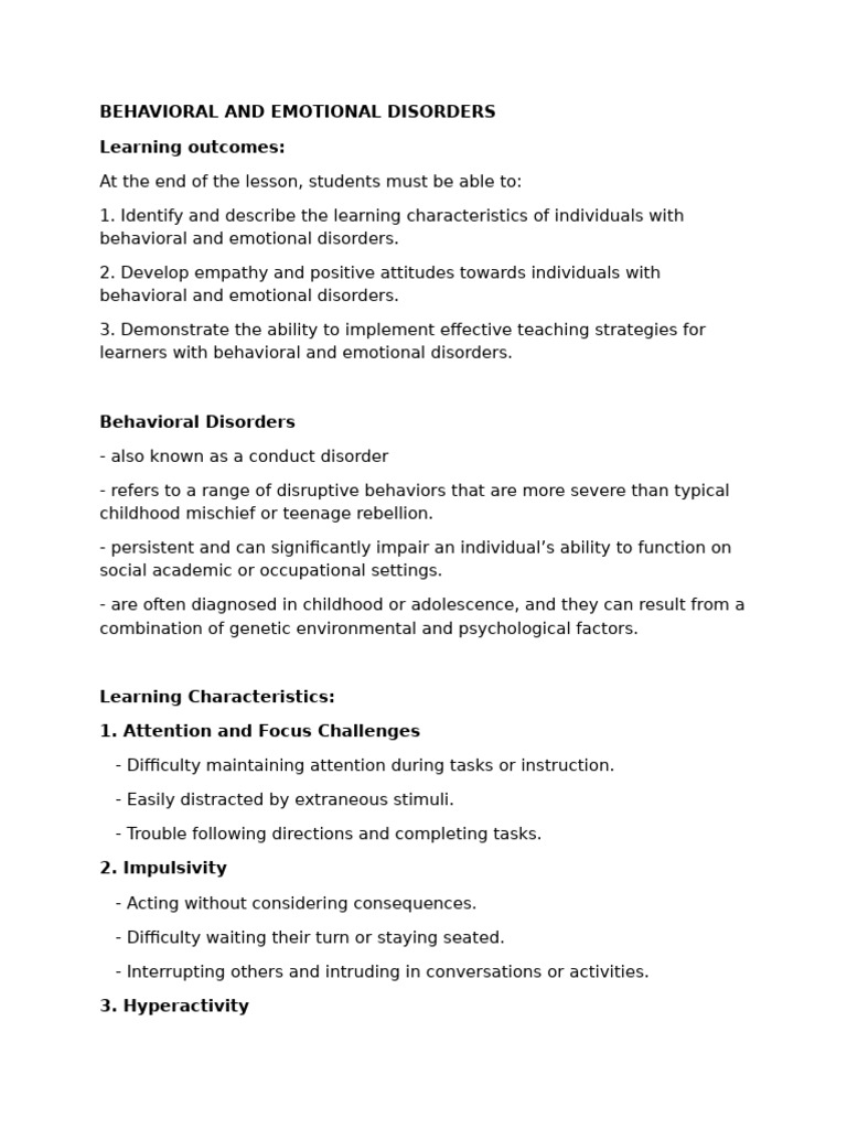Teaching Strategies for Behavioral Disorders | PDF | Mental Disorder ...