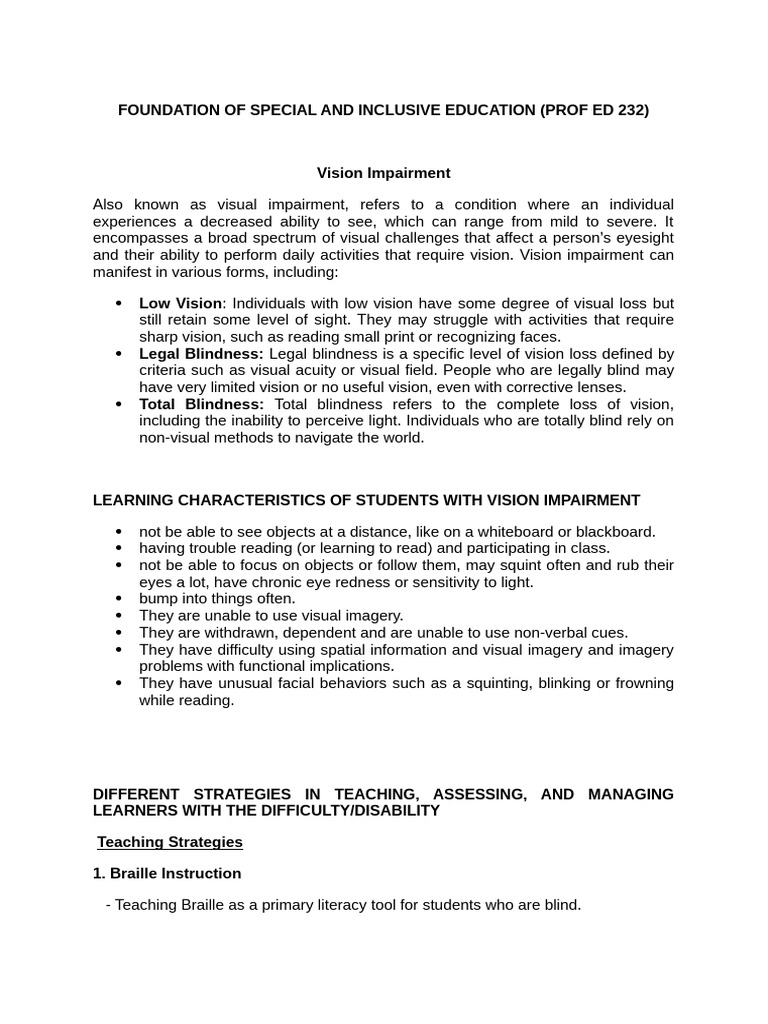 Vision Impairment | PDF | Visual Impairment | Individualized Education Program
