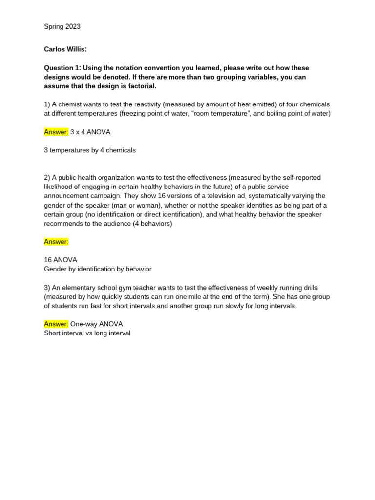 Carlos - Willis - Week 2 Participation Exercise | PDF | Sibling | Analysis Of Variance