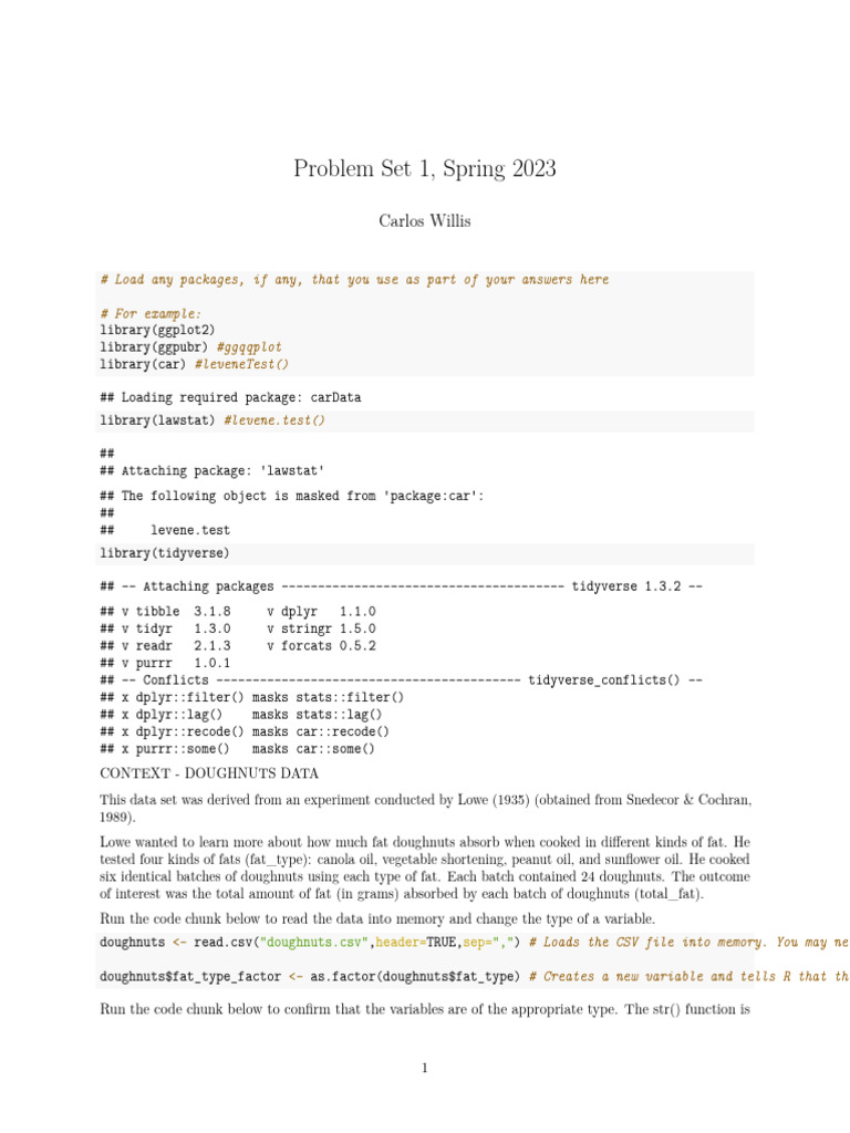 Carlos Willis Problem-Set-1 | PDF | Analysis Of Variance | Null Hypothesis