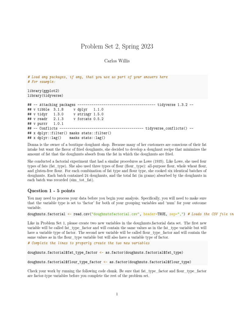 Carlos - Willis - Problem Set 2, Spring 2023 | PDF | Statistical Significance | Analysis Of Variance