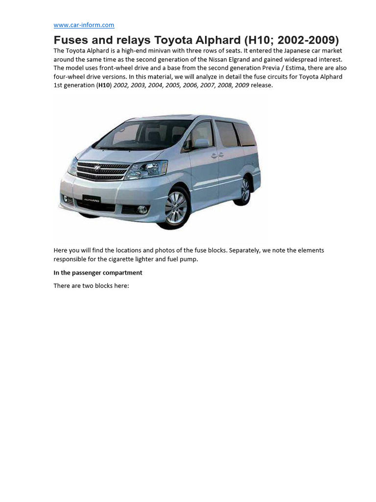Toyota Alphard Fuse Box Guide | PDF | Headlamp | Anti Lock Braking System