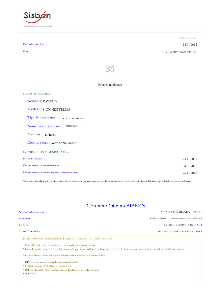 Actualización de Datos SISBEN | PDF | Colombia