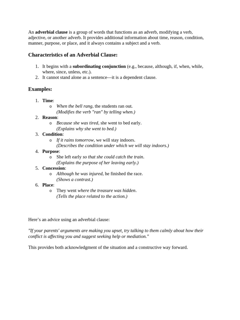 Adverbial Clause Explanation | PDF