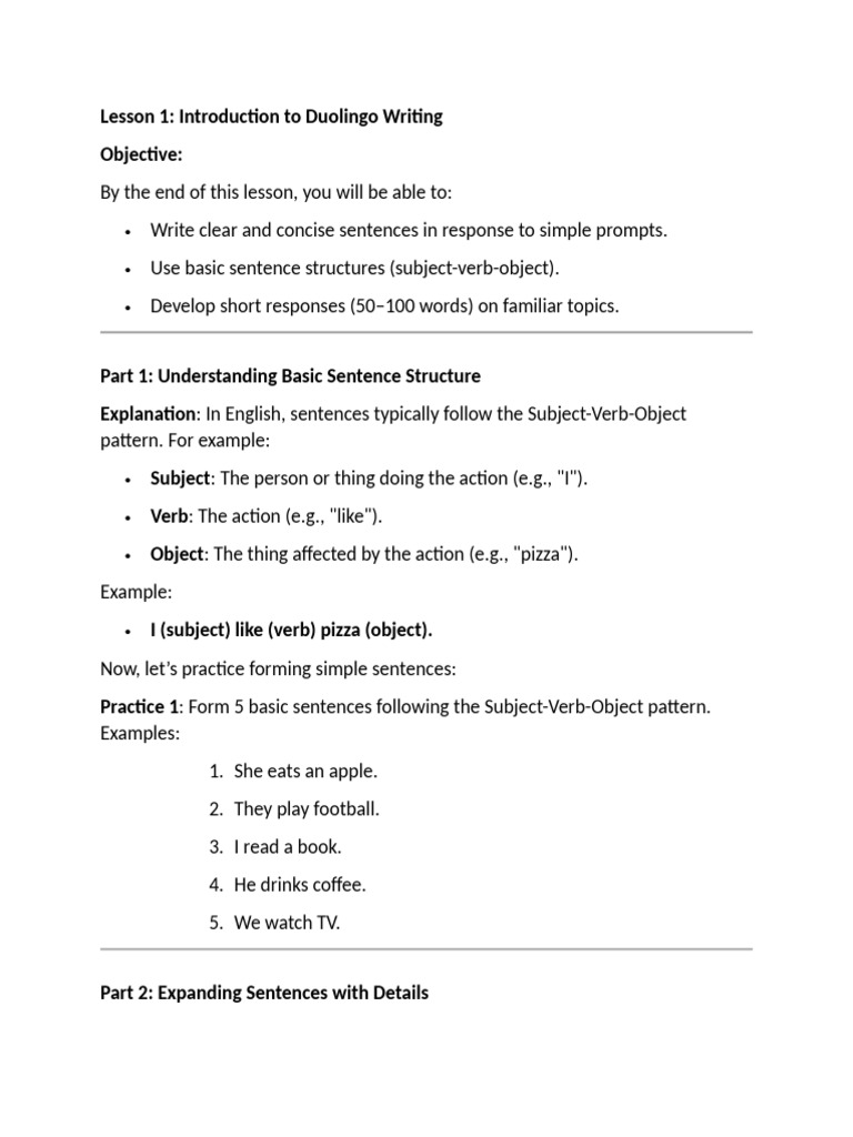Duolingo Writing Basics: Sentence Structure | PDF | Sentence ...