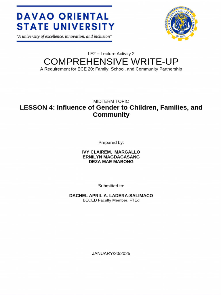 Le2-Comprehensive-Write-Up (Midterm Lesson 4) | PDF | Gender | Gender Studies