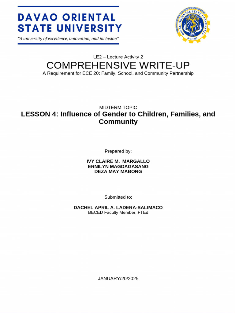 Lesson 4 Influence of Gender To Children Families and Community | PDF ...