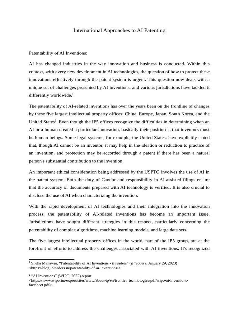 Global AI Patentability Insights | PDF | Prior Art | Artificial ...