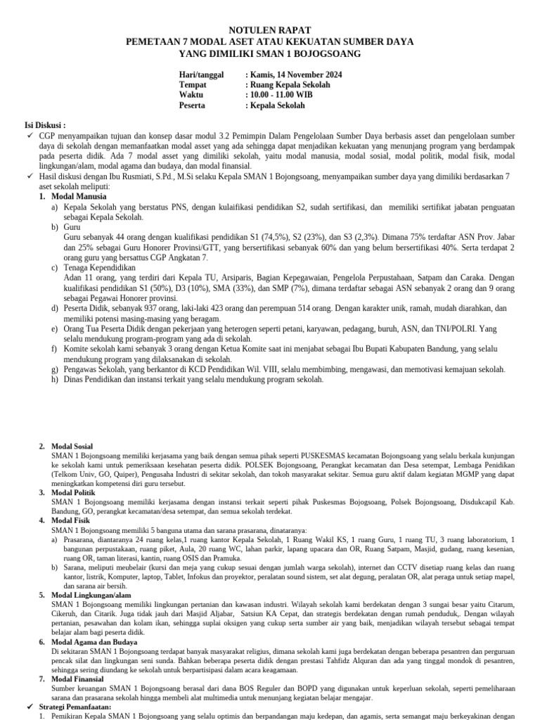 Notulen Rapat Pemetaan 7 Modal Aset Atau Kekuatan Sumber Daya Yang ...