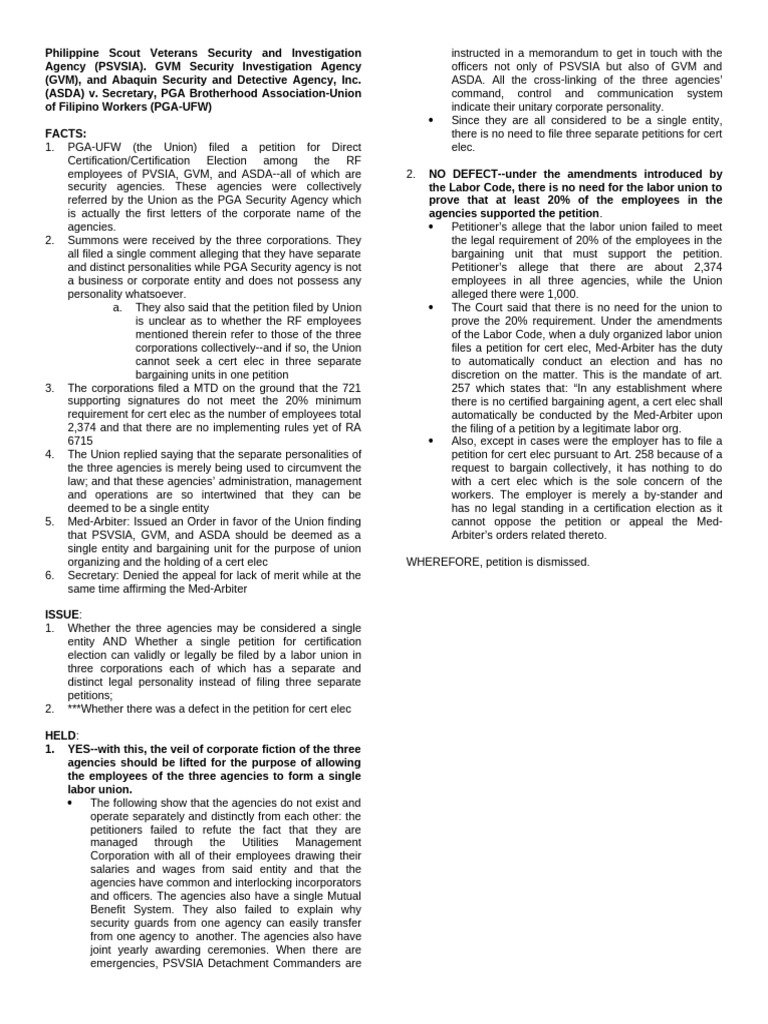 6 Psvsia, GVM, Asda v. Secretart and Pga | PDF | Labor | Justice