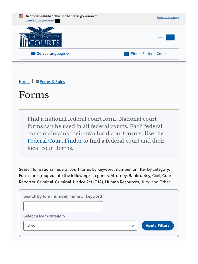 Federal Court Forms Guide | PDF | Chapter 11 | Bankruptcy