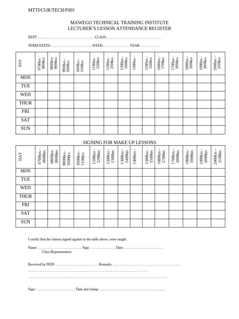 Lesson Attendance | PDF