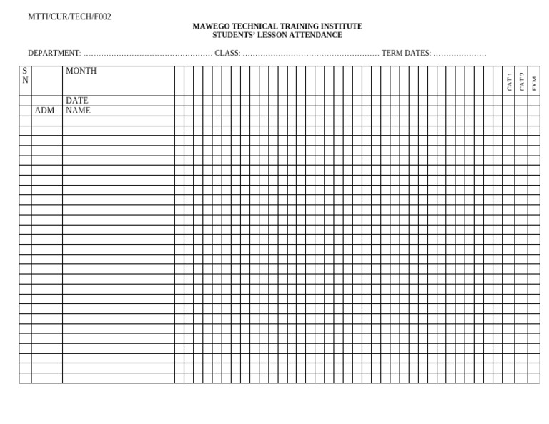 Students Class Attendance Register | PDF