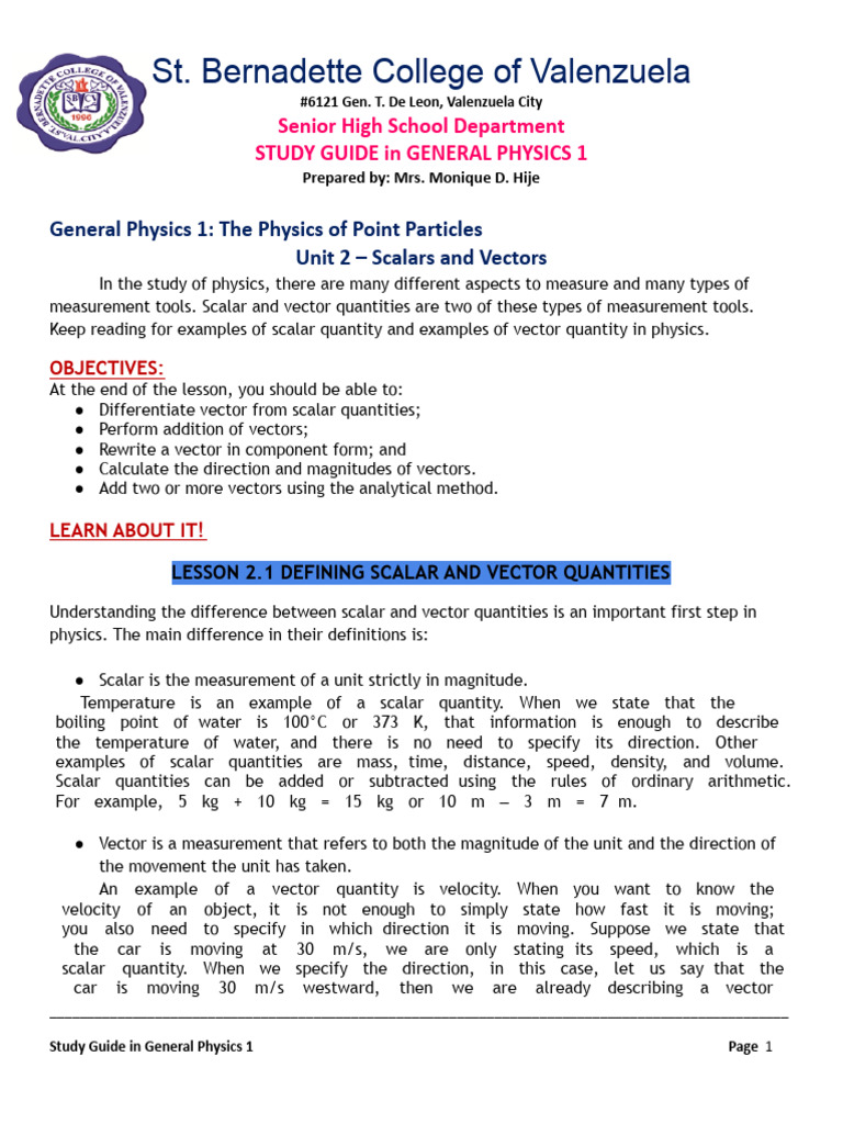 Unit 2 - Scalar and Vectors | PDF | Euclidean Vector | Quantity