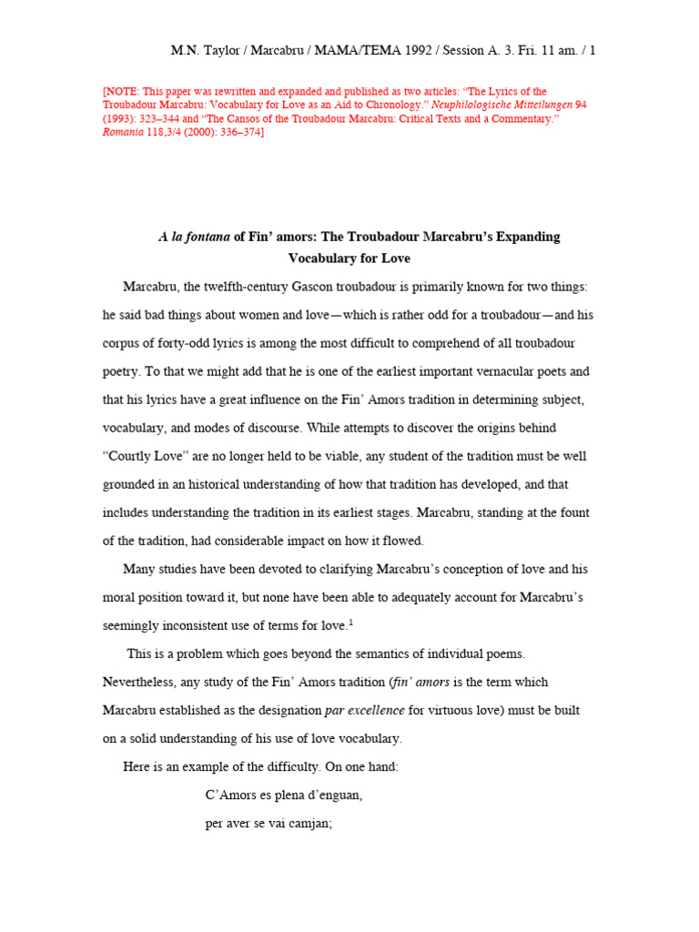The Troubadour Marcabru S Expanding Voca | PDF | Virtue | Love