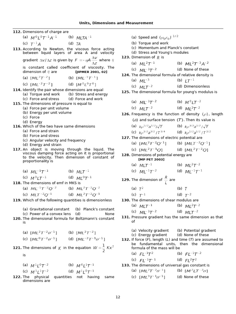 03-Unit_and_Dimension_(Question)_2_(55-60) | PDF | Force | Metrology