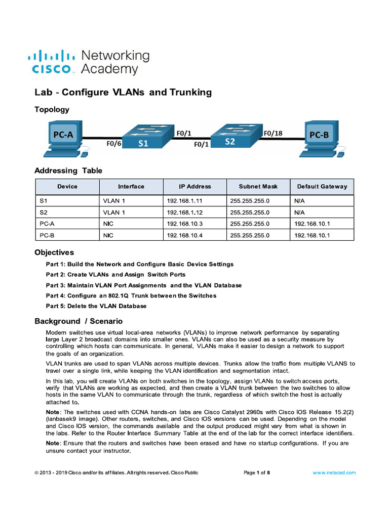 Práctica CISCO Configurar VLAN y Trunking | PDF