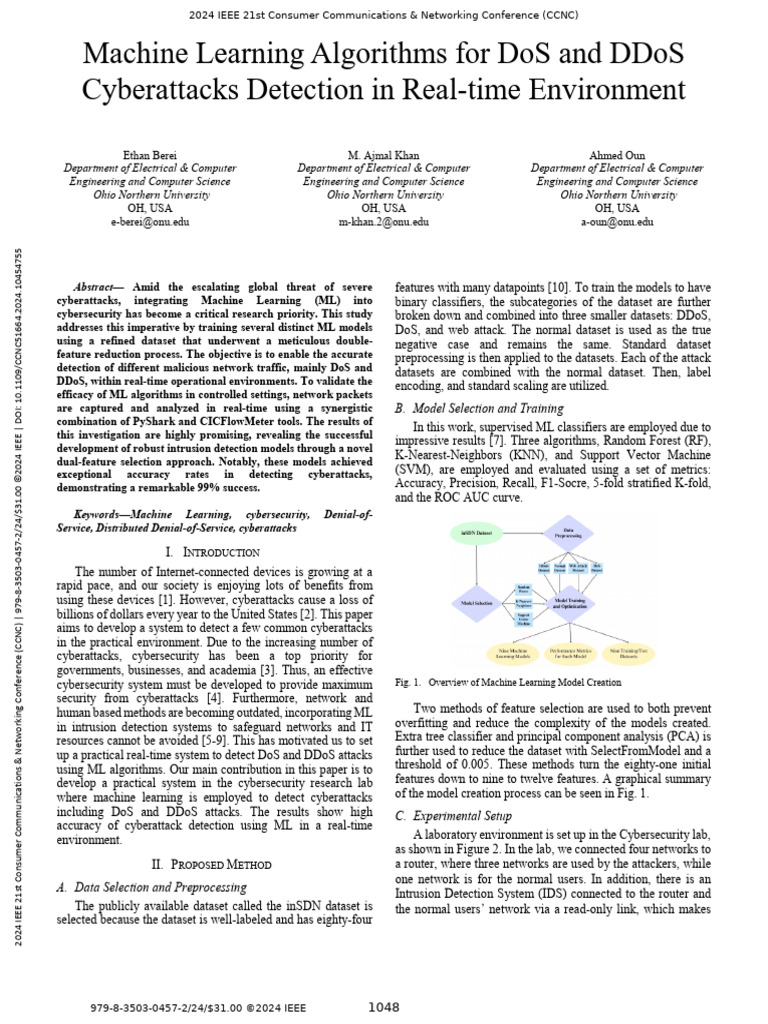 Machine Learning Algorithms For Dos And Ddos Cyberattacks Detection In Real Time Environment