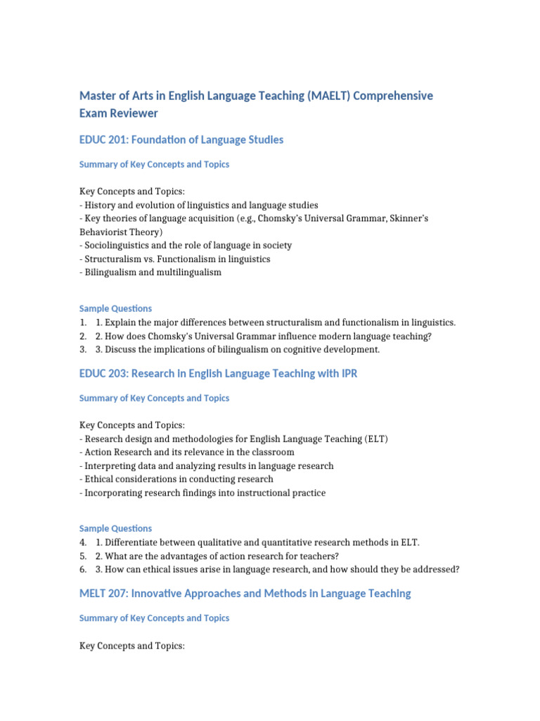 MAELT Exam Reviewer: Key Concepts & Topics | PDF | Educational ...