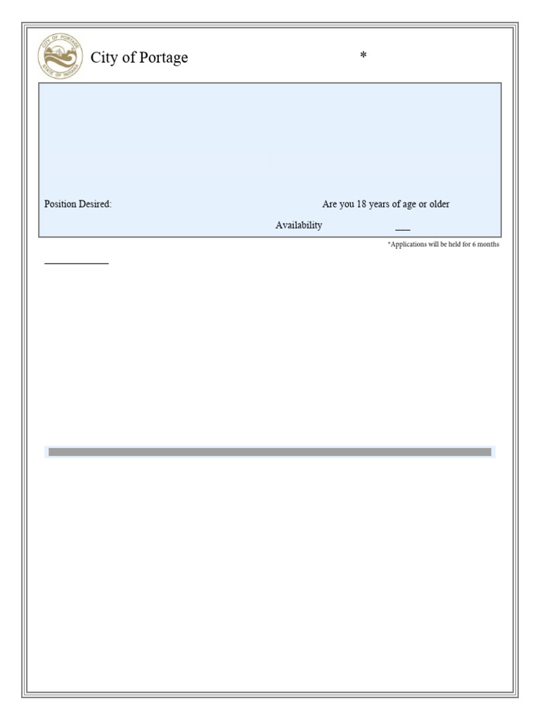 Portage City Employment Application Form | PDF