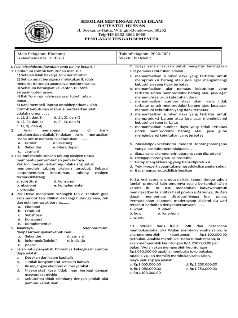 Soal KLS X Ganjil | PDF