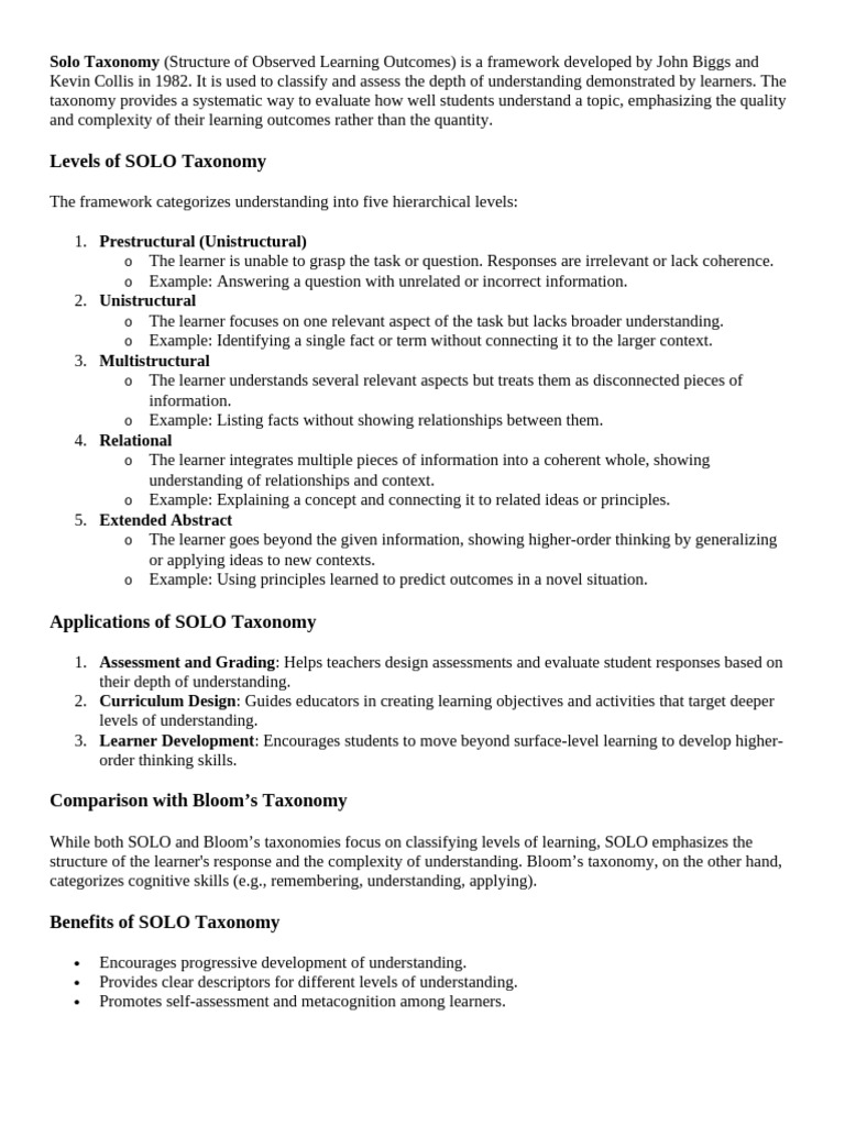 Solo Taxonomy | PDF | Learning | Educational Assessment