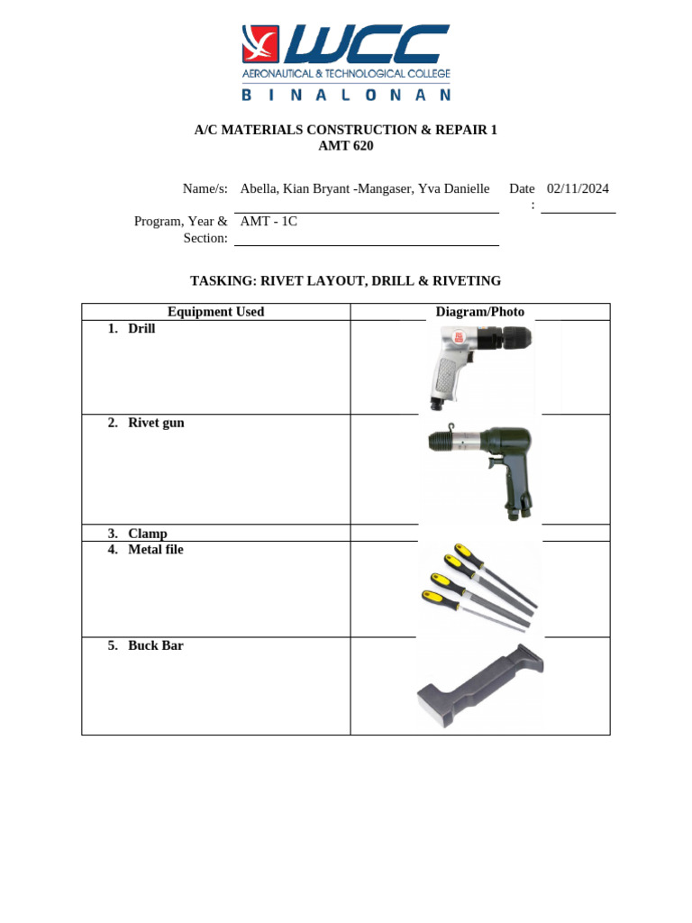 AMT-620-Documentation of kian and yva) | PDF | Rivet | Drilling