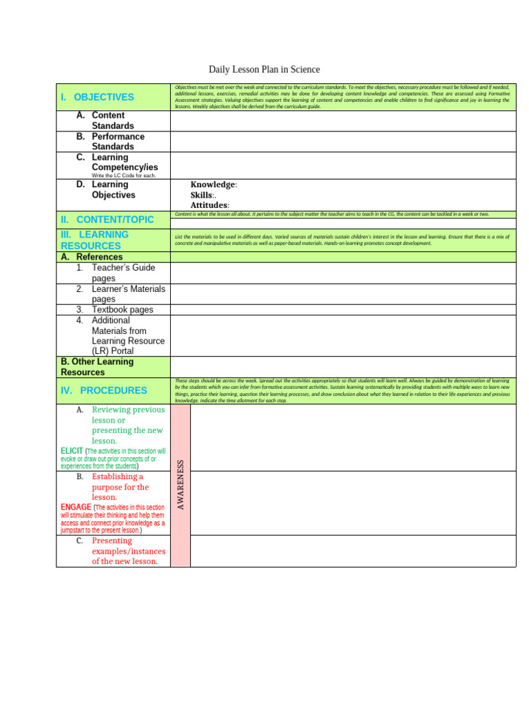 Weekly Science Lesson Plan Template | PDF | Learning | Lesson Plan