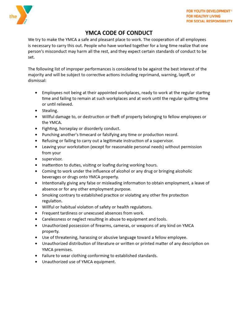 YMCA Code of Conduct | PDF