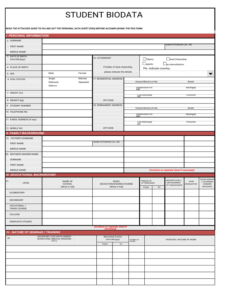 Notes in Student-Learning Fill Up Biodata | PDF | Government And Personhood