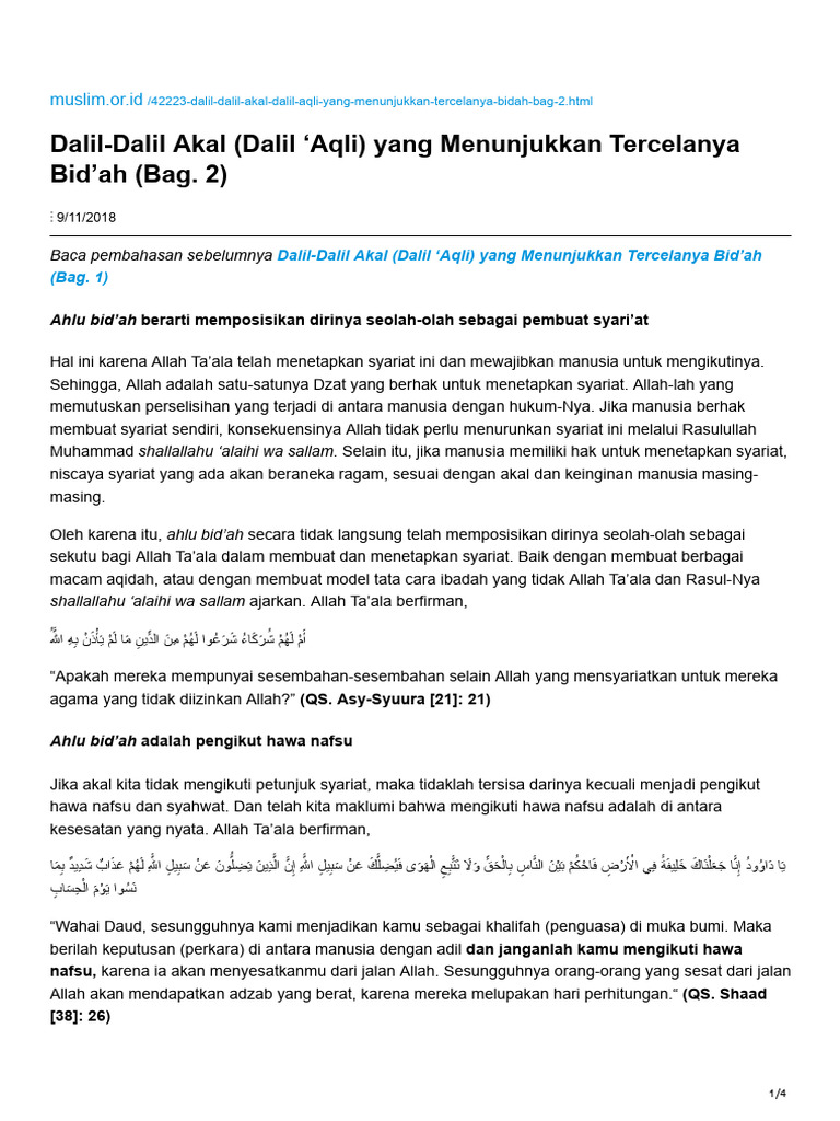 Muslim - or.id-Dalil-Dalil Akal Dalil Aqli Yang Menunjukkan Tercelanya Bidah Bag 2 | PDF