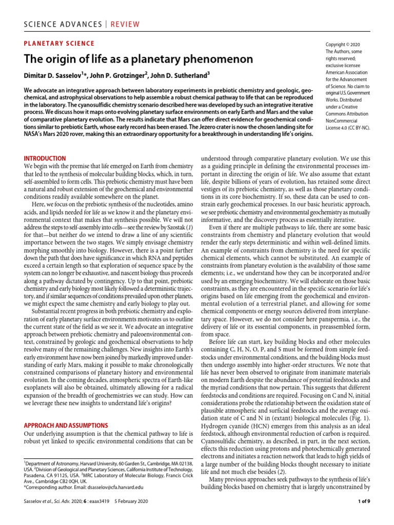 Origin of Life A Planetary Phenomena | PDF | Rock (Geology) | Abiogenesis