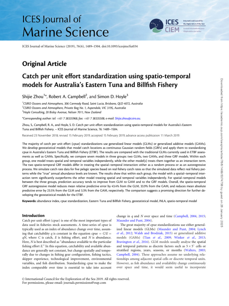 Catch Per Unit Effort Standardization Using Spatio-Temporal | PDF ...