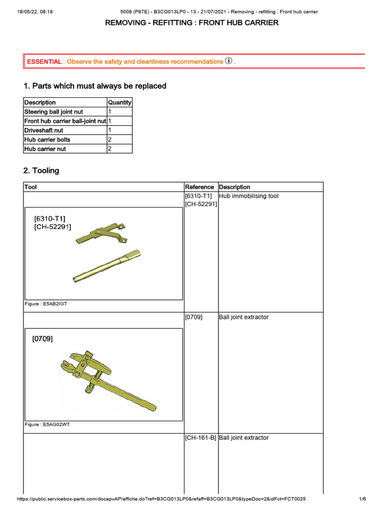 5008 (P87E) - B3CG013LP0!13!21!07!2021 - Removing - Refitting - Front Hub Carrier | PDF | Nut ...