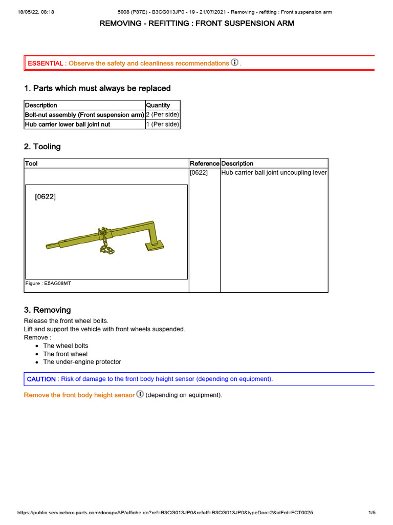 5008 (P87E) - B3CG013JP0!19!21!07!2021 - Removing - Refitting - Front Suspension Arm | PDF ...