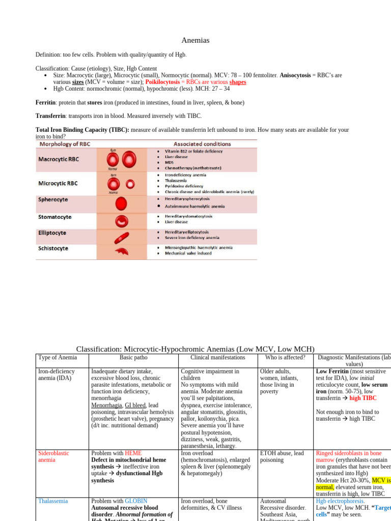 Anemia Chart | PDF | Anemia | Vitamin B12